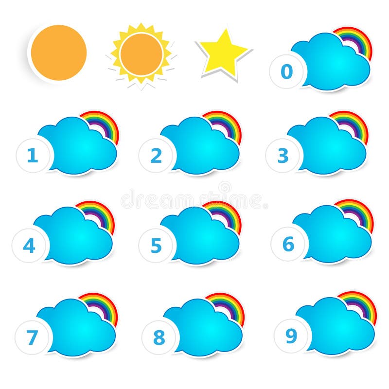 Cute Paper Clouds with Numbers on White Background Stock Vector ...