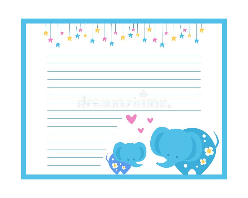 Cute Paper Page with Elephants, Lined Sheet, Notebook, Diary, School ...