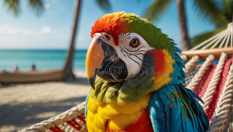Cute Parrot on the Beach Summer Stock Illustration - Illustration of ...