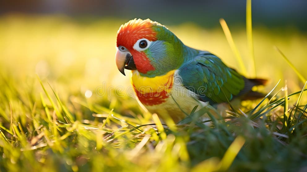 Cute parrot lying on grass stock illustration. Illustration of smile ...