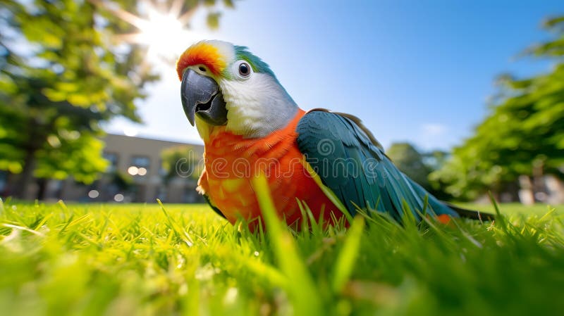 Cute parrot lying on grass stock illustration. Illustration of peace ...