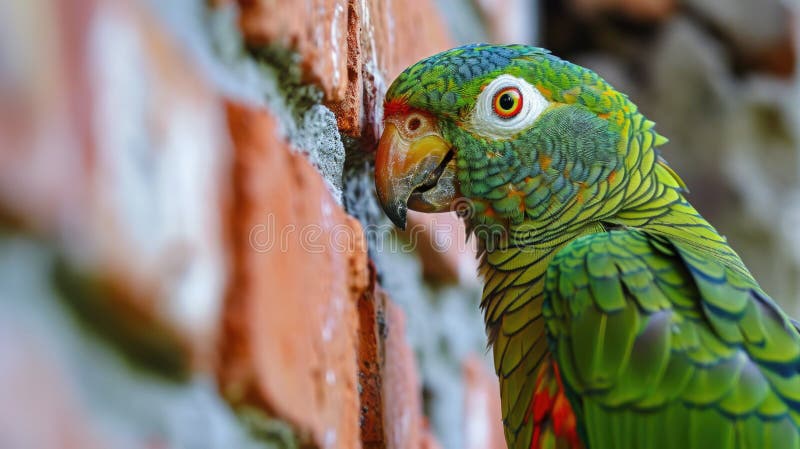 Cute Parrot Peeks Out of the Wooden House Stock Image - Image of house ...