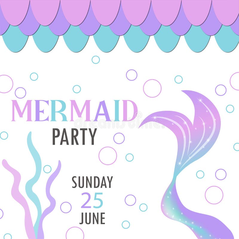 Cute Party Invitation with Mermaid Tail, Scale Pattern. Stock Vector ...