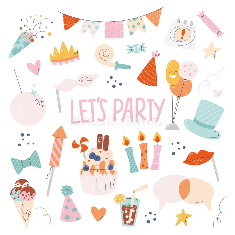 Cute Party Materials Pastel Color Vector Flat Set Stock Vector ...