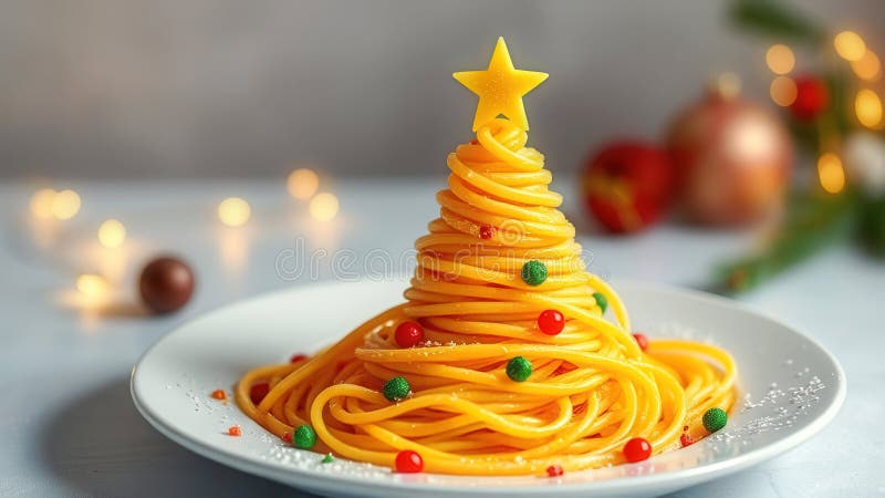 Cute Pasta Christmas Tree with Copy Space Stock Illustration ...