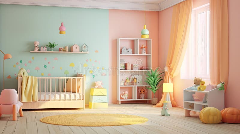 Cute Pastel Baby Room with Crib, AI Generated Stock Illustration ...