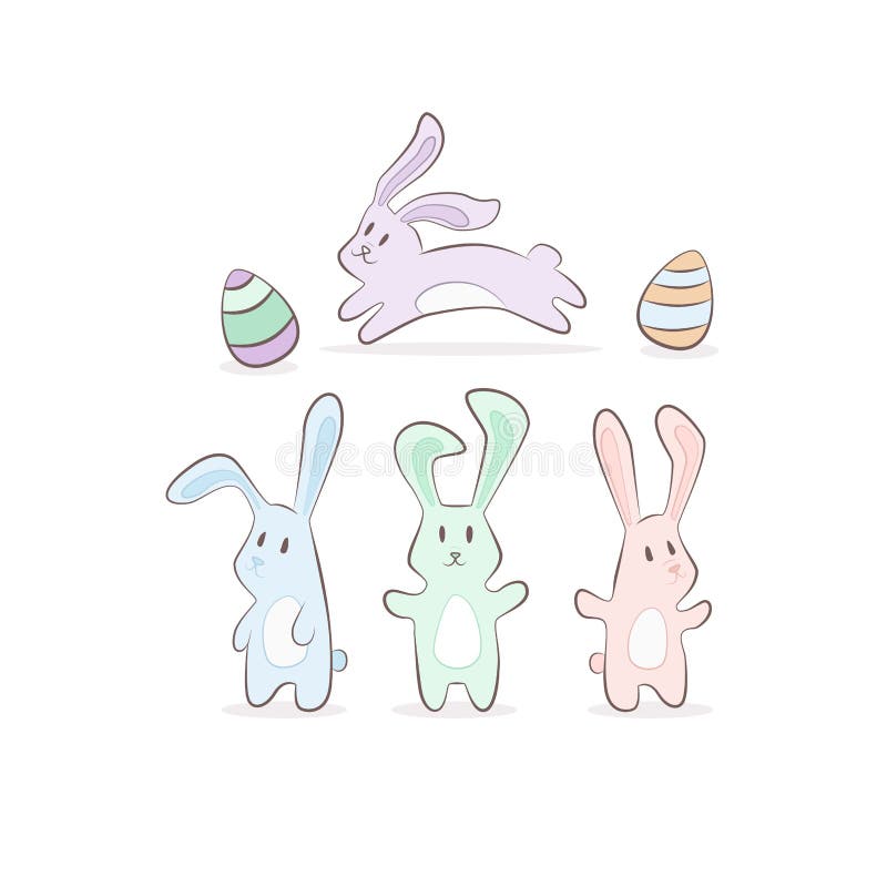 Cute Pastel Cartoon Bunny Rabit Animal with Eggs Pattern Stock Vector ...