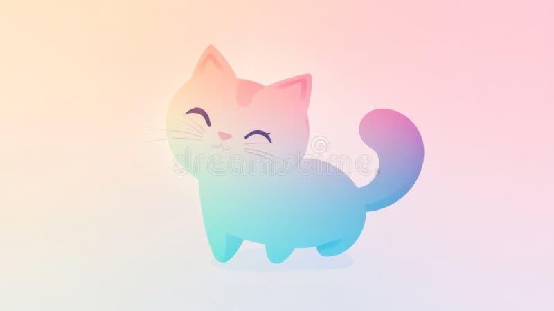 Cute Pastel Cartoon Cat on Gradient Background Stock Photo - Image of ...