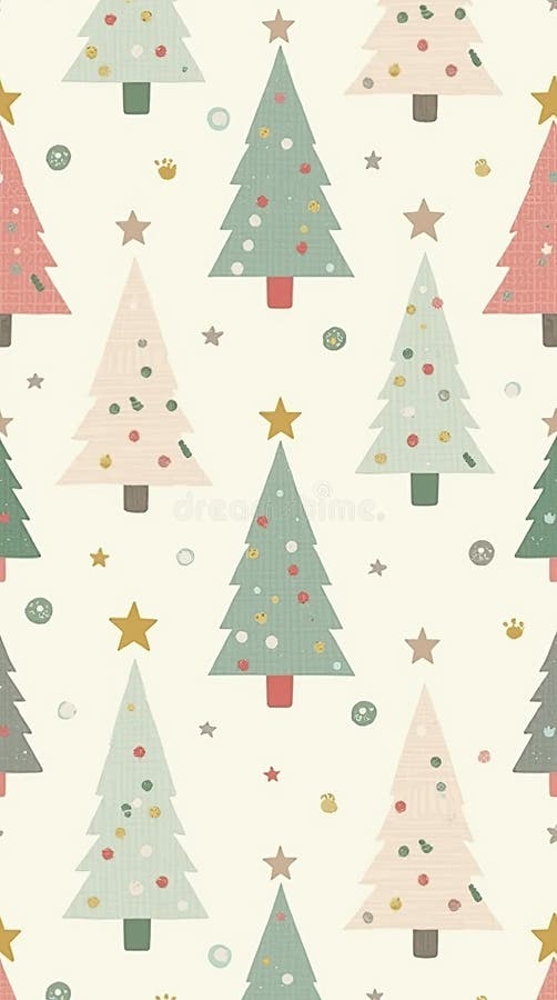 Cute Pastel Christmas Tree Pattern on Soft Background Stock ...