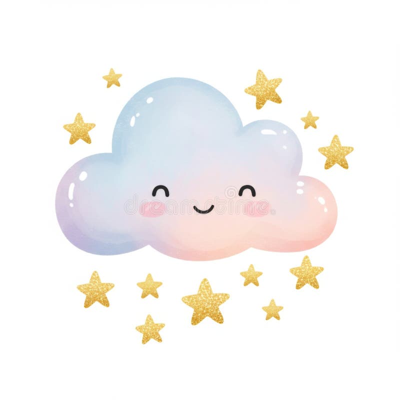 Cute Pastel Cloud with Gold Glitter Stars Illustration Stock ...