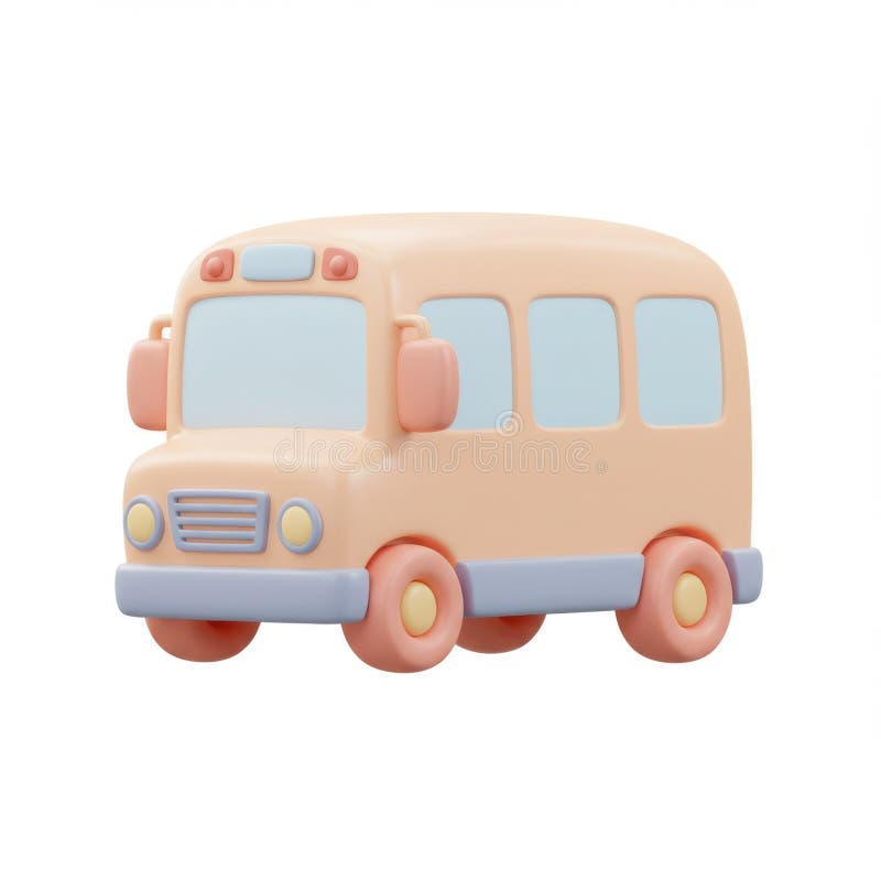 Cute Pastel Orange Cartoon School Bus 3D Render Stock Illustration ...