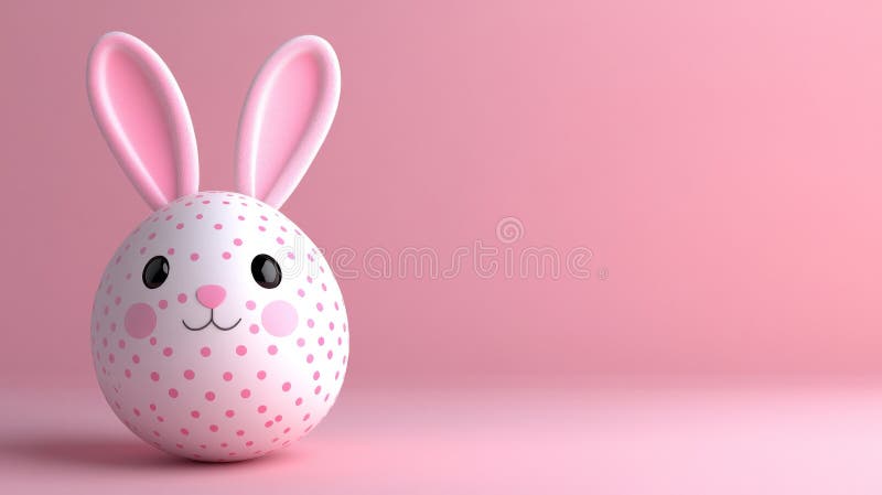 A Cute Pastel Pink Easter Egg, Playfully Embellished with Bunny Ears ...