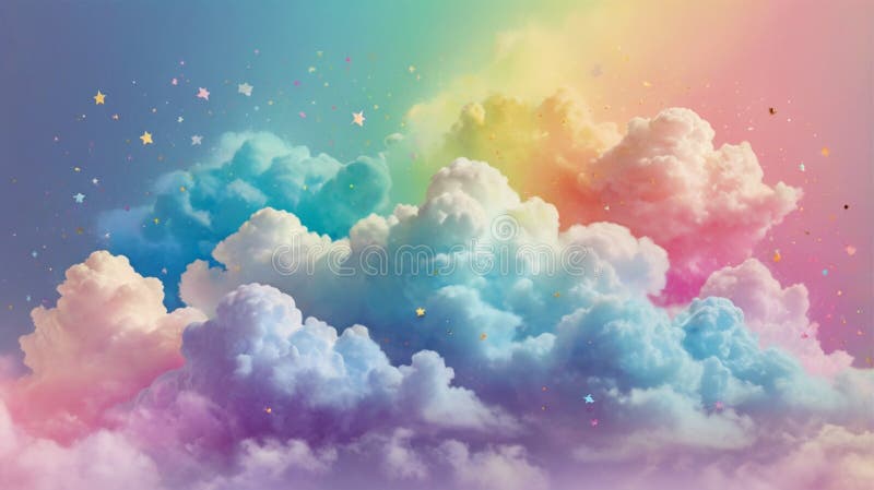 Cute Pastel Rainbow Cloud with Rain Stock Illustration - Illustration ...