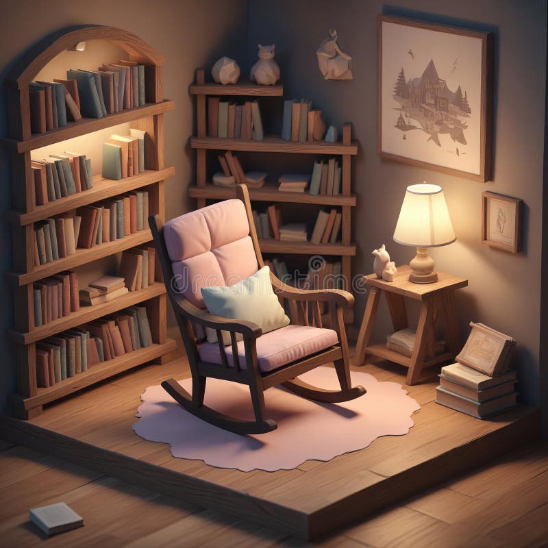 A Cute Pastel Scene with an Old Rocking Chair Stock Illustration ...