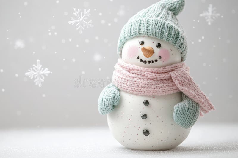 Cute Pastel Snowman with Soft Accessories on White Background Stock ...