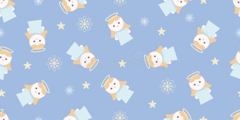 Cute Pastel Star Light Sky and Baby Angel Doodle Pattern Stock Vector ...