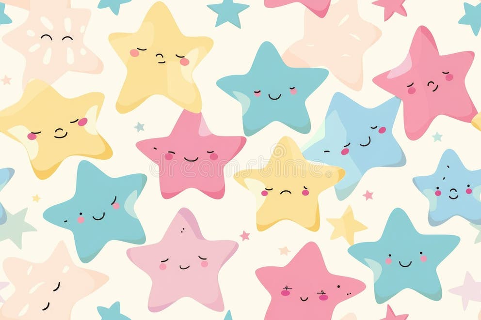 Cute Pastel Star Pattern with Smiling Faces for Children S Design ...