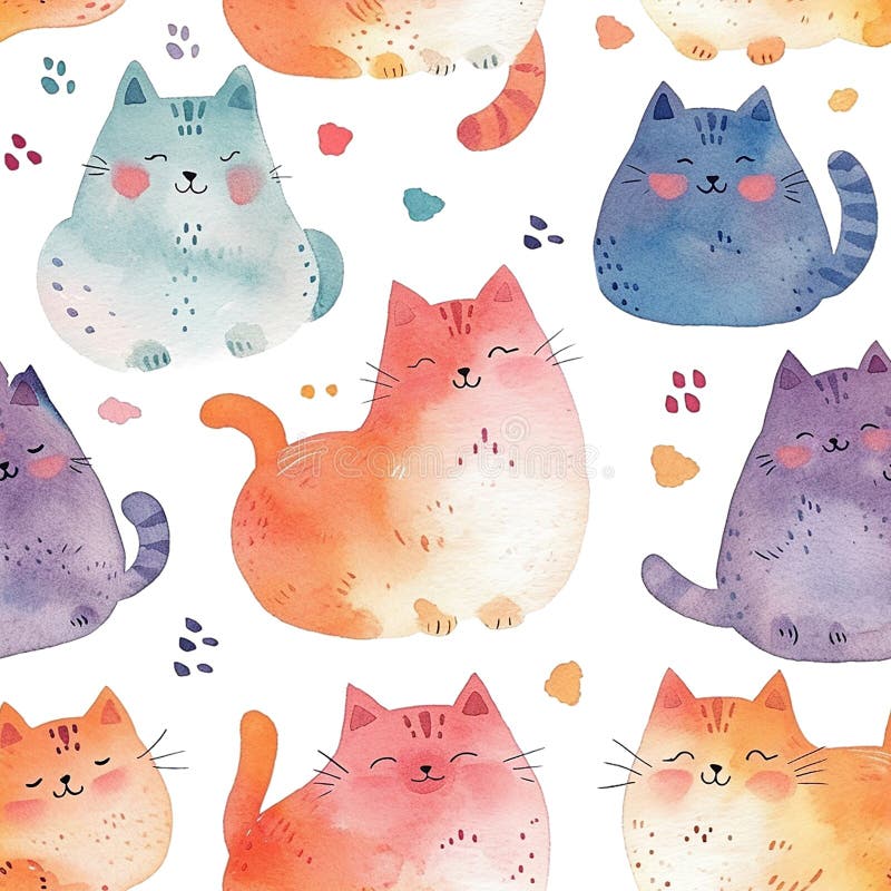 Cute Pastel Watercolor Illustration of Cats 3 Stock Illustration ...
