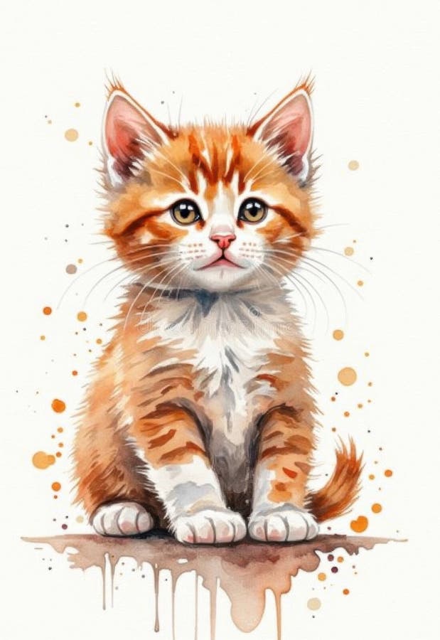 Cute Pastel Watercolor Painting of a Cat Stock Illustration ...