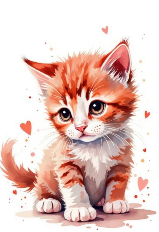 Cute Pastel Watercolor Painting of a Cat Stock Illustration ...