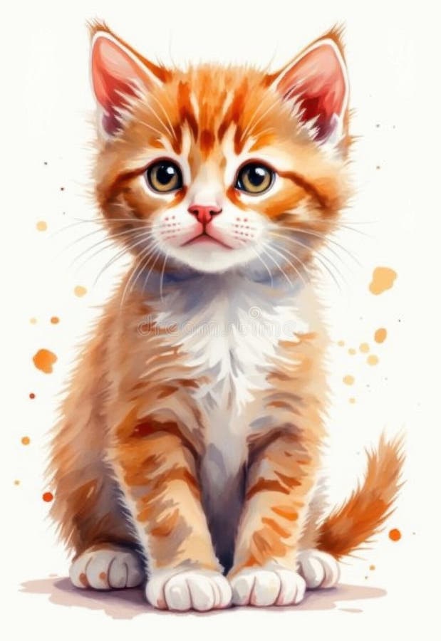Cute Pastel Watercolor Painting of a Cat Stock Illustration ...