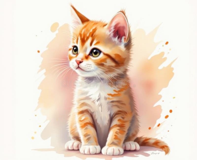 Cute Pastel Watercolor Painting of a Cat Stock Illustration ...