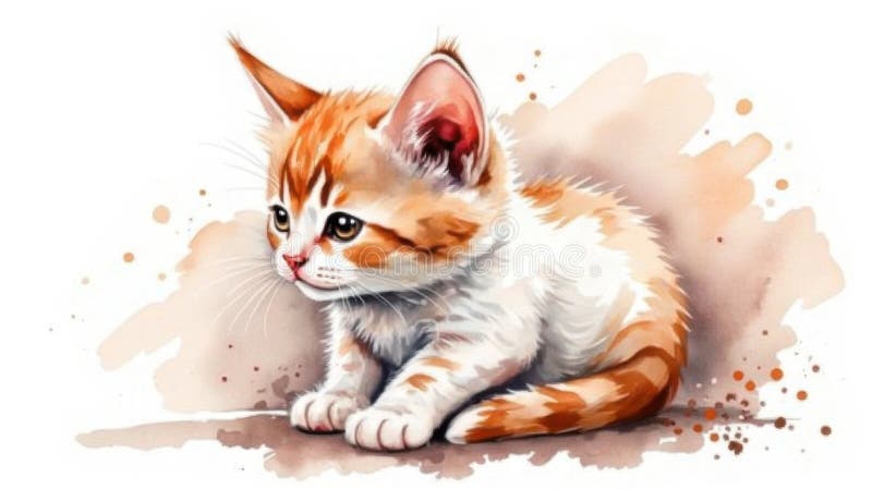 Cute Pastel Watercolor Painting of a Cat Stock Illustration ...