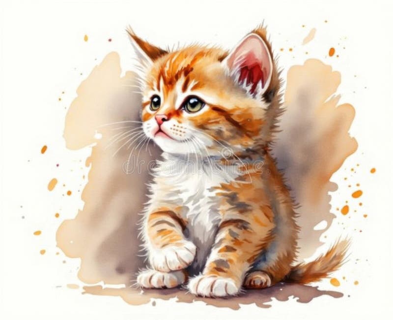 Cute Pastel Watercolor Painting of a Cat Stock Illustration ...