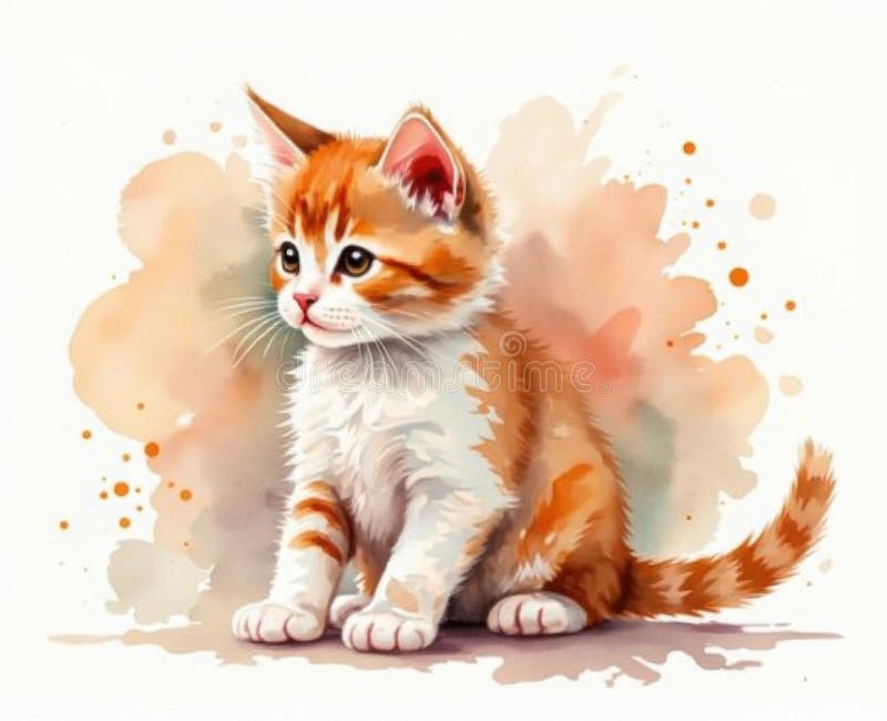 Cute Pastel Watercolor Painting of a Cat Stock Illustration ...