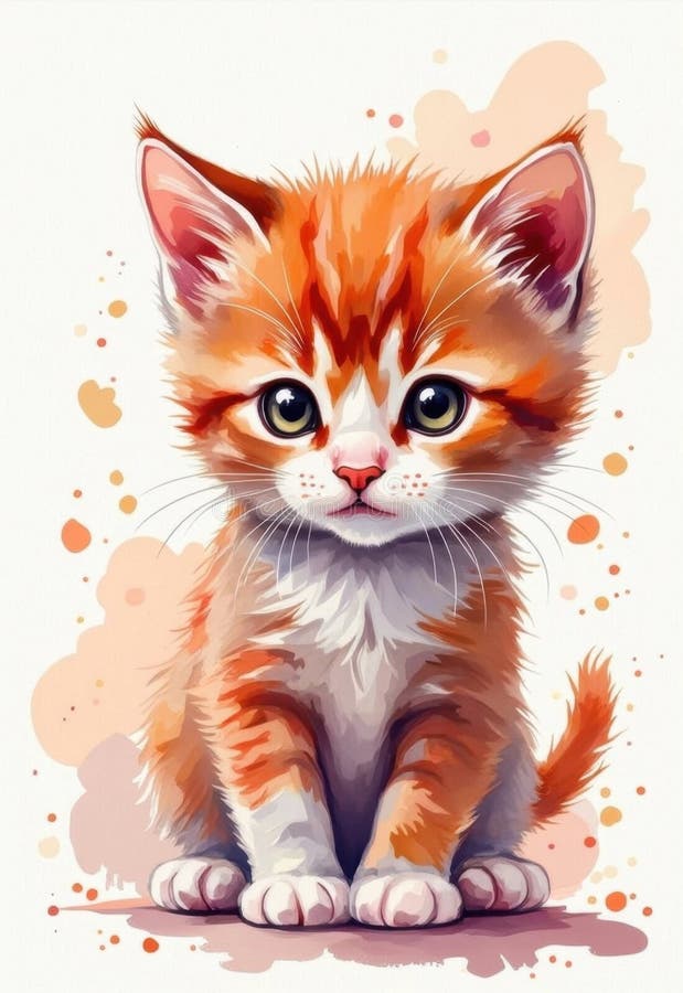 Cute Pastel Watercolor Painting of a Cat Stock Illustration ...