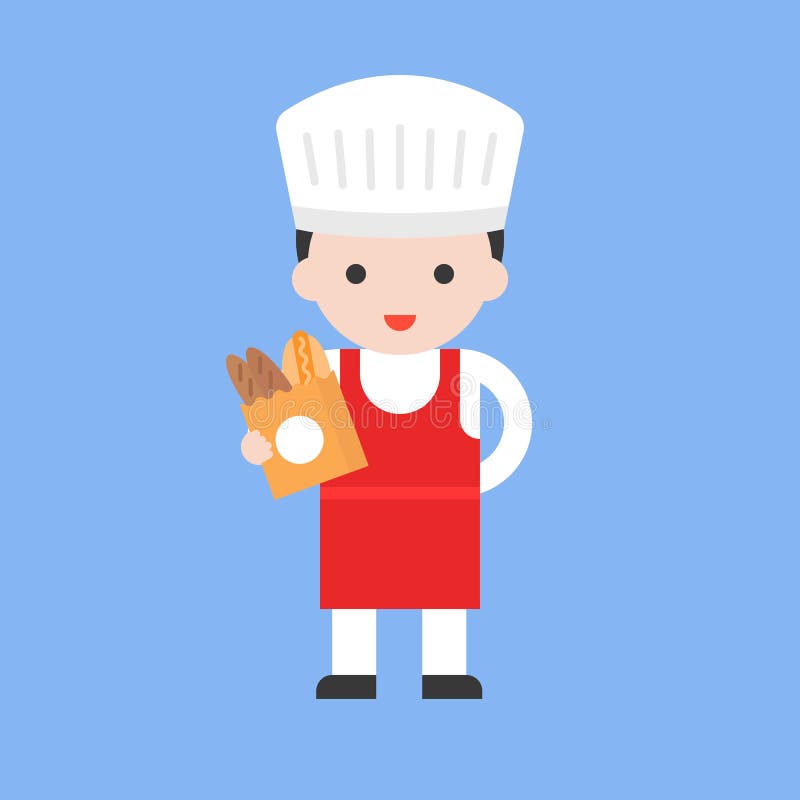 Cute Pastry Chef with Basket of Bread, Professional Set, Flat D Stock ...