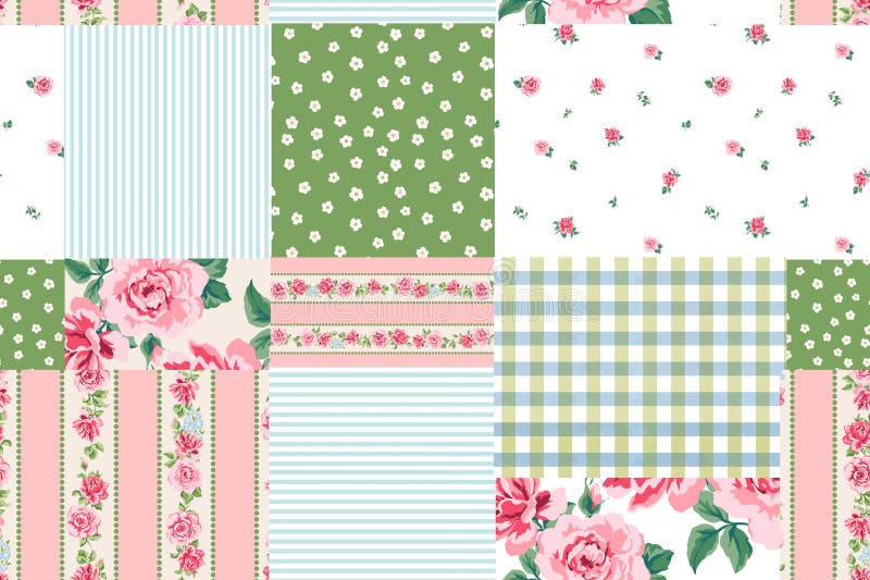 Cute Patchwork Floral Pattern with Floral, Geometric and Handcrafted ...