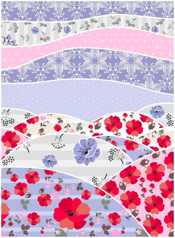 Cute Patchwork Pattern with Landscape with Flowers Stock Vector ...