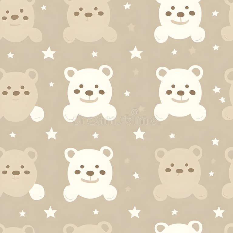 Cute Pattern Featuring Cartoon Bears and Stars on a Soft Beige ...