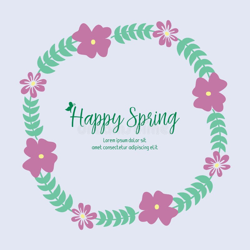 Cute Pattern of Leaf and Pink Flower Frame, for Happy Spring Greeting ...