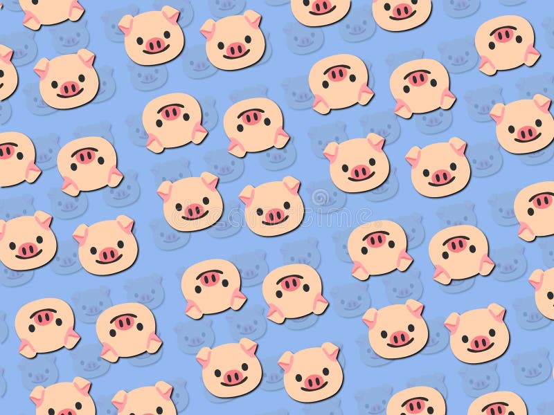 A Cute Pattern of Pig Faces on a Blue Background. Stock Illustration ...
