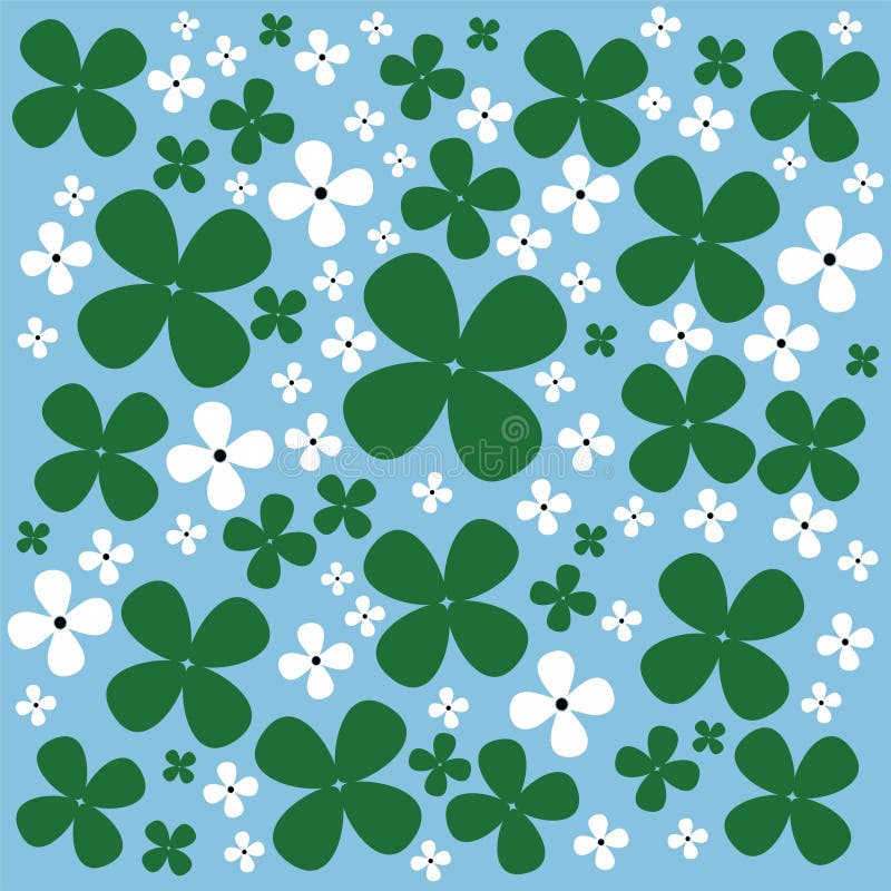 Cute Pattern of White Flowers and Clover on a Blue Background Stock ...