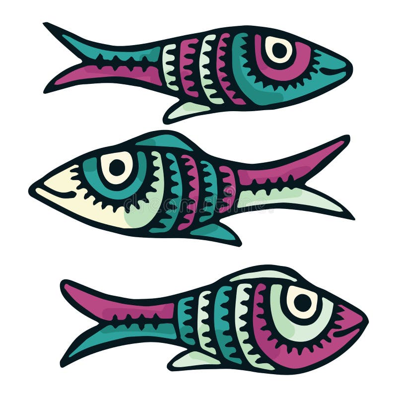 Cute Patterned Fish Vector Illustration. Decorative Aquatic Life ...