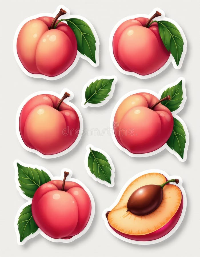Cute Peach Stickers Set stock illustration. Illustration of sweet ...