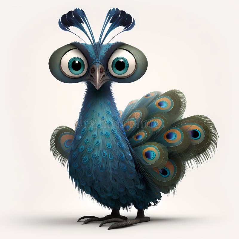 Cute Peacock Cartoon Style. Generative AI Stock Illustration ...