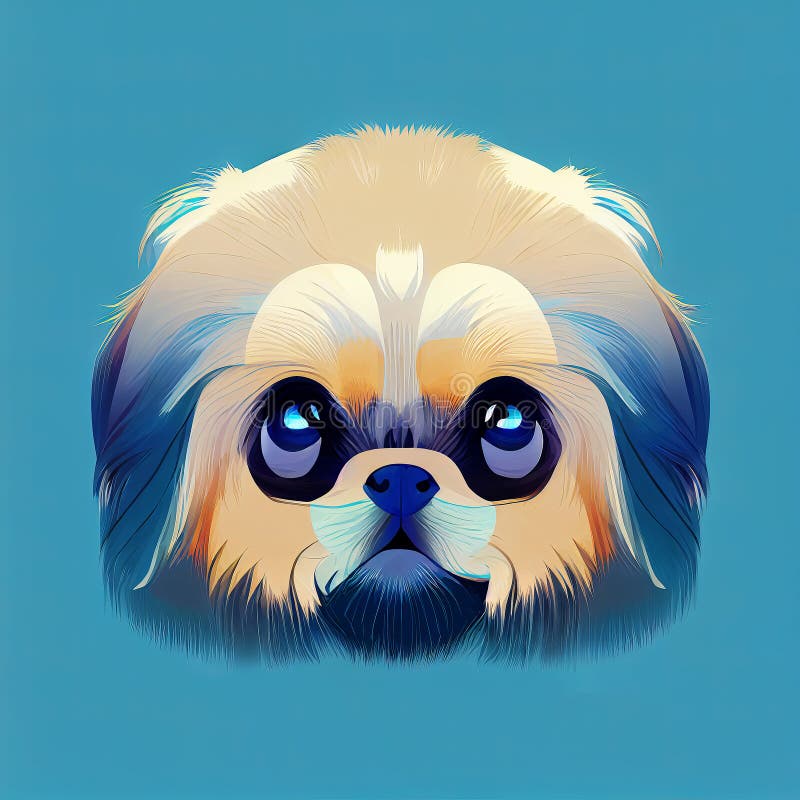 Cute Pekingese Portrait on a Blue Background. the Head of a Small Dog ...