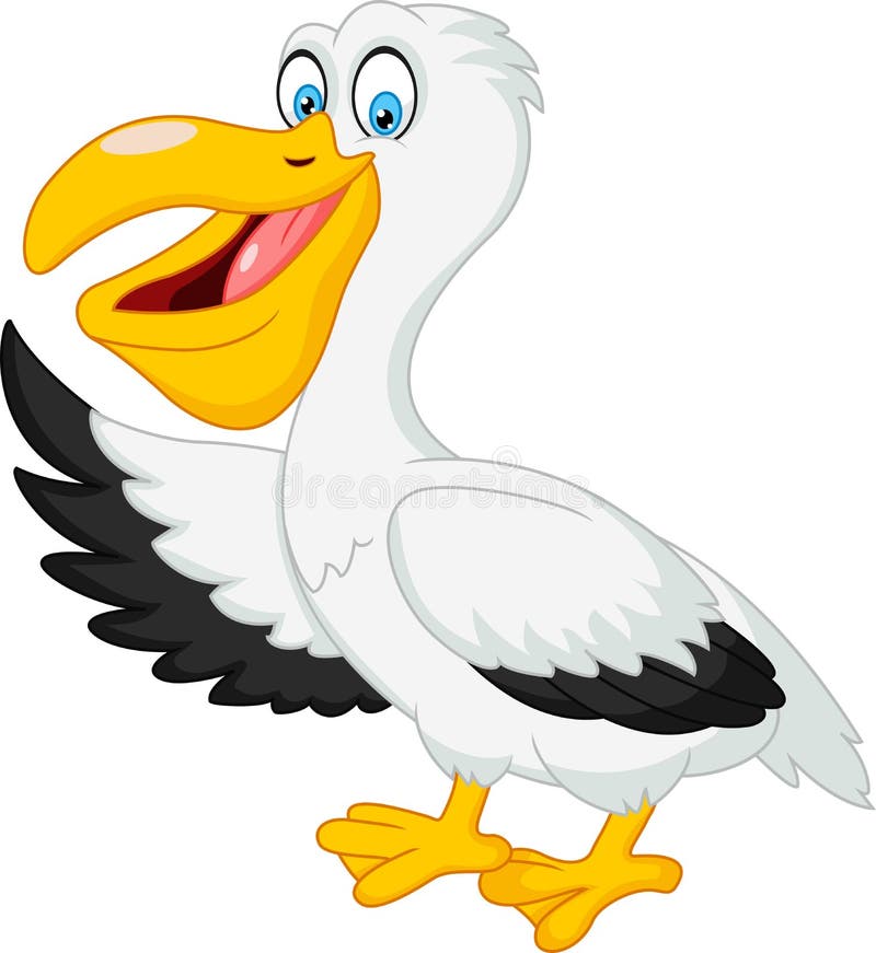 Cute Pelican Cartoon Waving Hand Stock Vector - Illustration of white ...