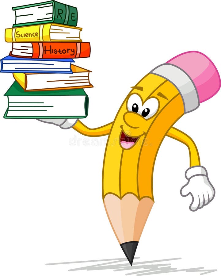 Cute Pencil Cartoon with Book Stock Vector - Illustration of mascot ...