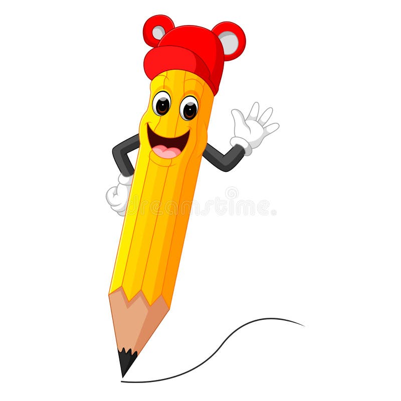 Cute Pencil Cartoon with Book Stock Vector - Illustration of office ...