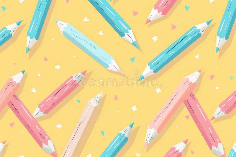 Cute Pencil Seamless Pattern in Pastel Colors, Vector Illustration in ...