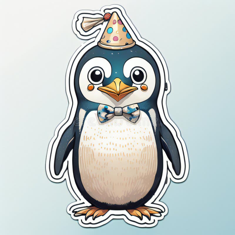 Cute Penguin with Birthday Cap and Party Hat. Vector Illustration Stock ...