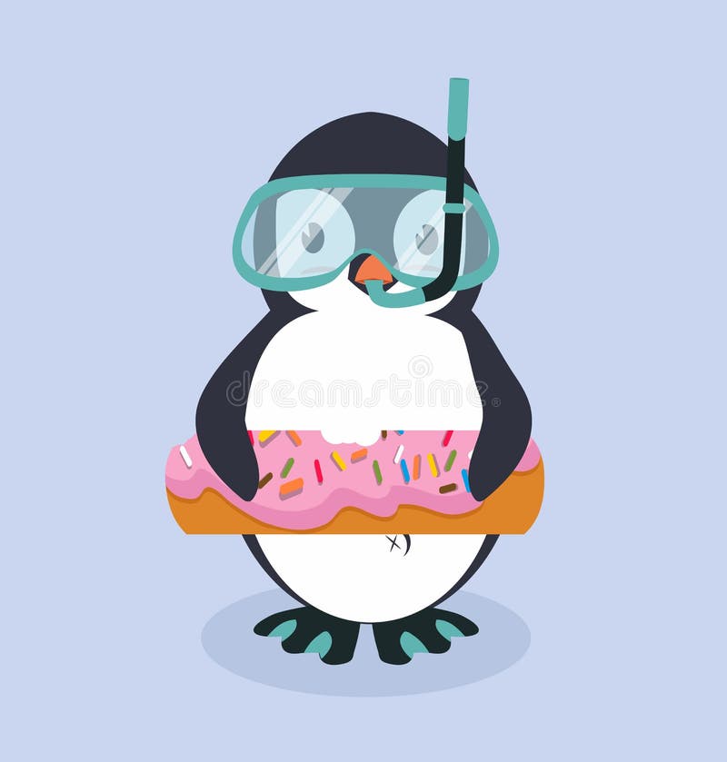Cute Penguin Cartoon with Donut Pool Float Stock Vector - Illustration ...