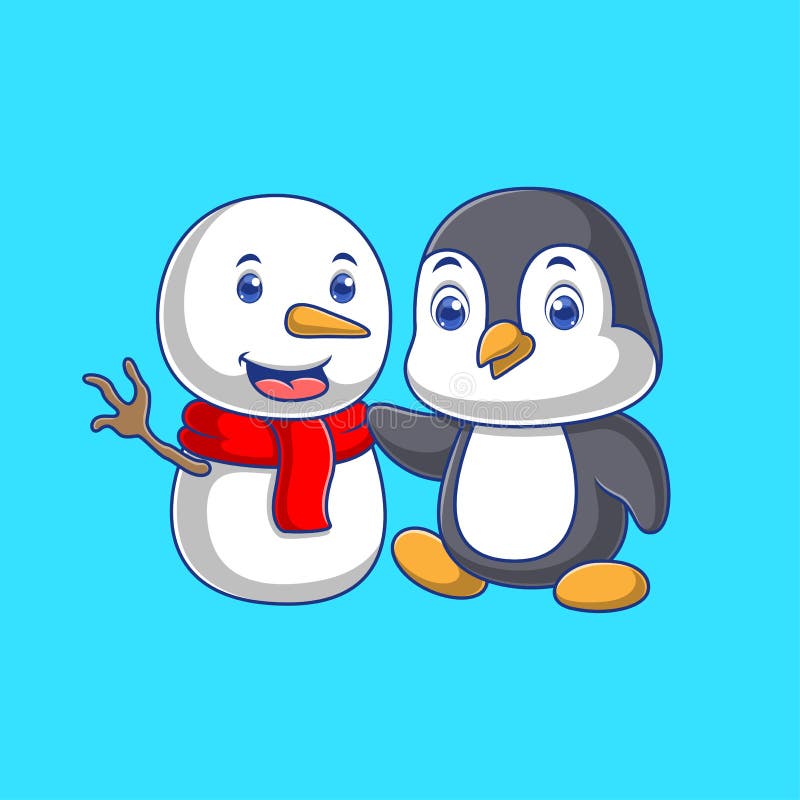 Cute Penguin Cartoon with Ice Man Stock Illustration - Illustration of ...