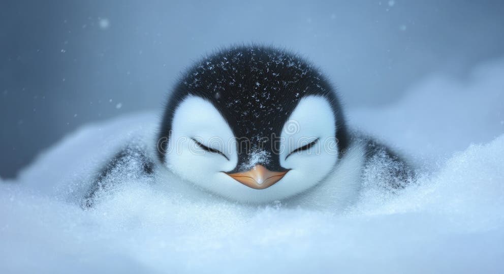 The Cute Penguin Chick, with Eyes Closed and a Peaceful Expression, is ...
