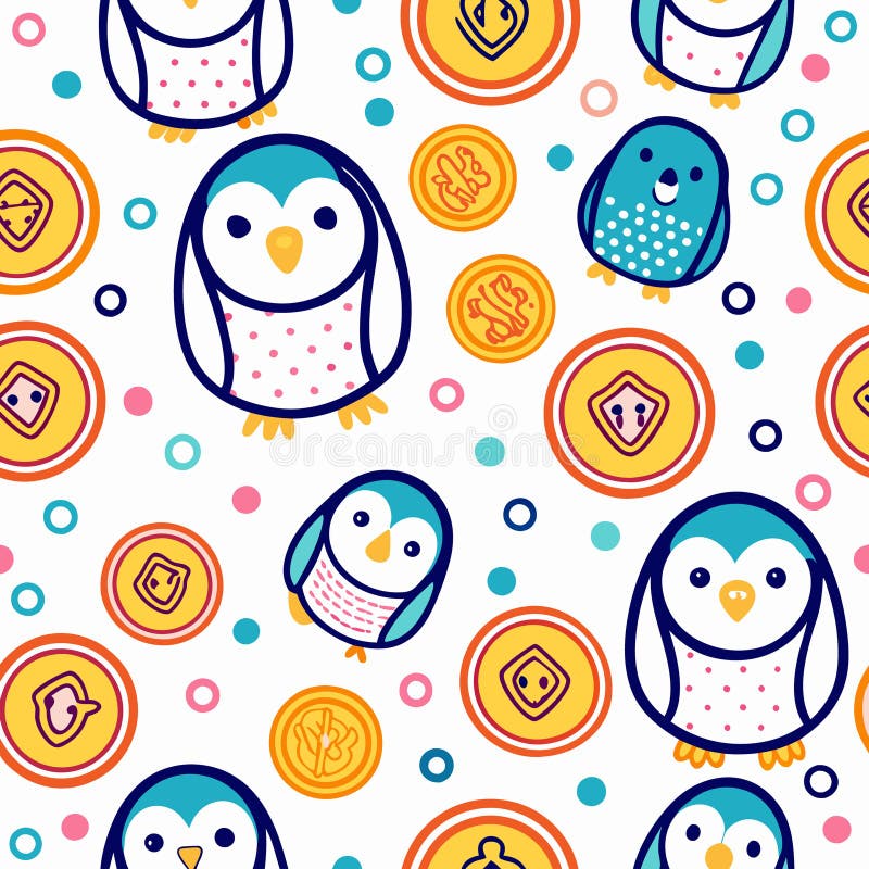 Cute Penguin and Circle Pattern Design Stock Vector - Illustration of ...